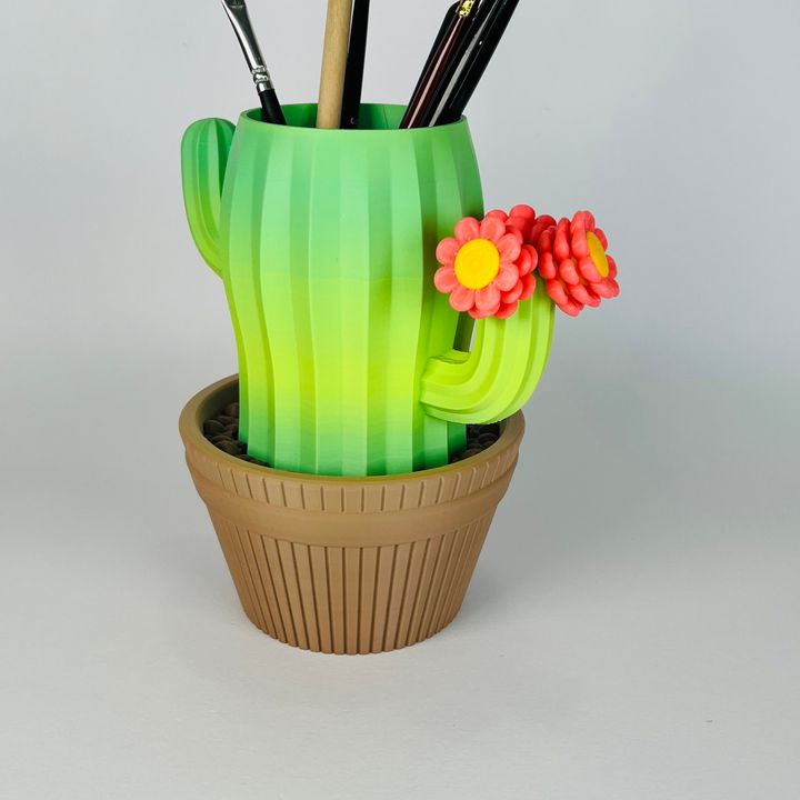 3D Printable Cactus Desk Organizer 🌵 , Desk, Magnetic Flowers (Optional ...