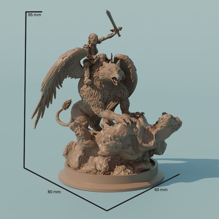3D Printable griffin with rider by Figures3d