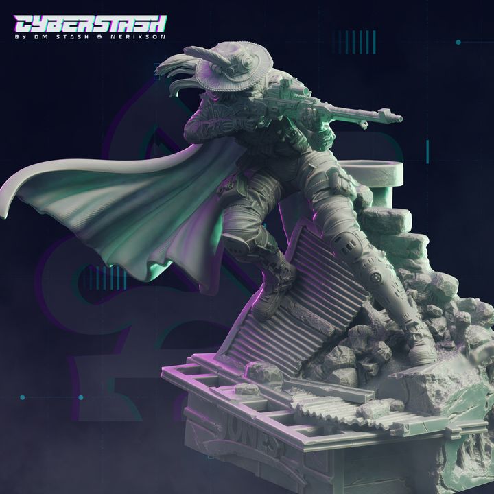 3D Printable Cyberpunk Bush Sniper - Elsie "Dusty" Echoes (Diorama Pose ...