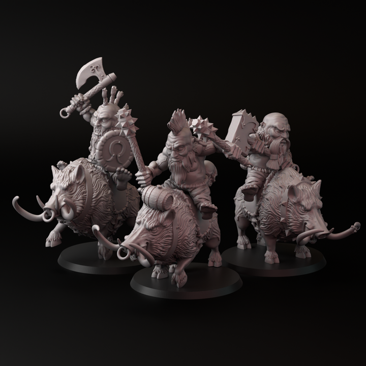 3D Printable Boar Rider Dwarf by Crosslances