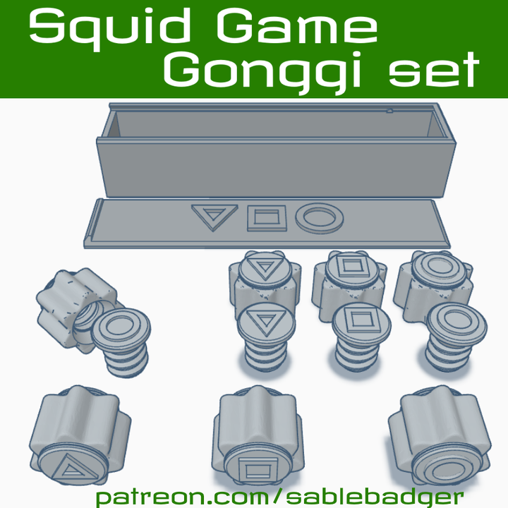 3D Printable Squid Game-Inspired Gonggi Set with Box by brander roullett