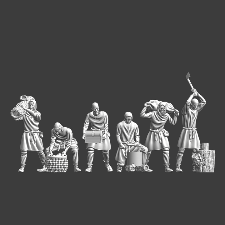 3D Printable Medieval Workers - Set #1 by Northern Crusades Miniatures
