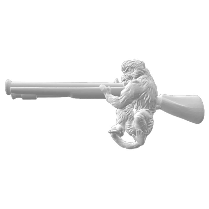 3D Printable Monkey shooting a Blunderbuss by Firelock Games