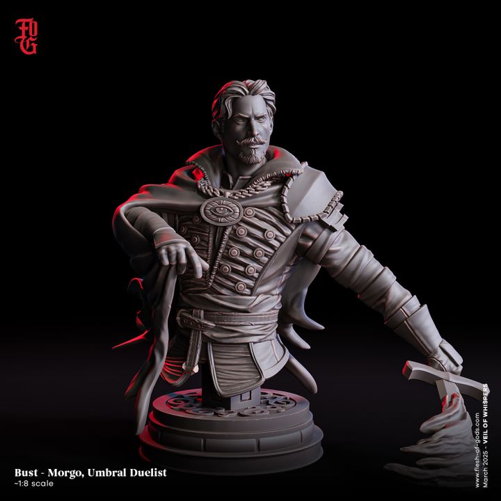 3D Printable Bust - Morgo, Umbral Duelist by Flesh of Gods
