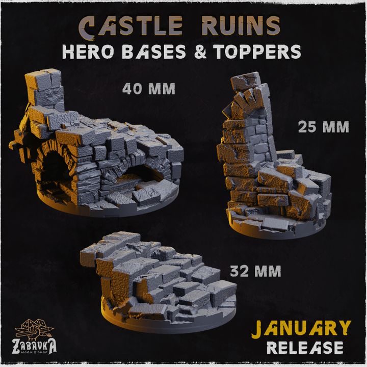 3D Printable Hero Bases & Toppers - Castle Ruins by Zabavka Workshop