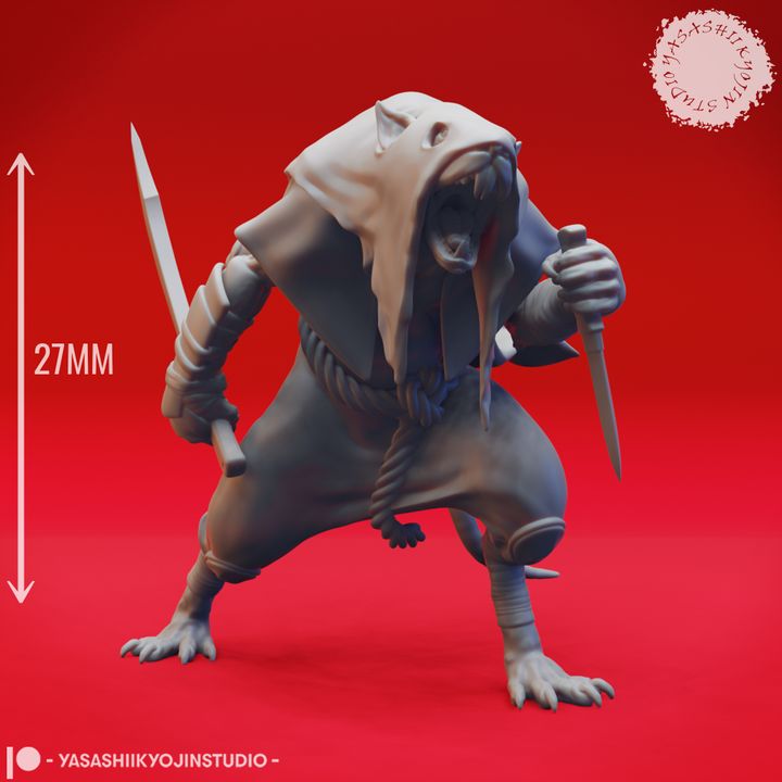 3D Printable Wererat - Machete - Tabletop Miniatures (Pre-Supported) by ...