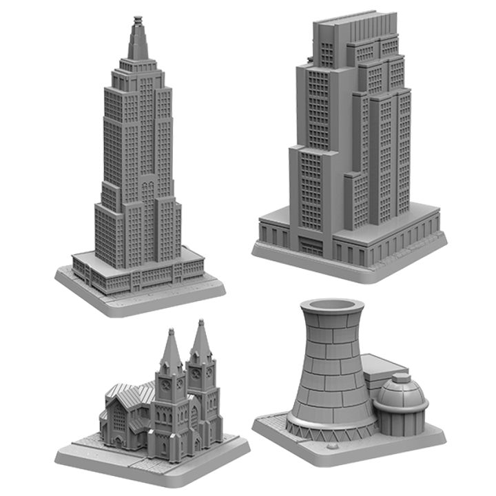 3D Printable Monsterpocalypse Buildings Pack 1 by Privateer Press