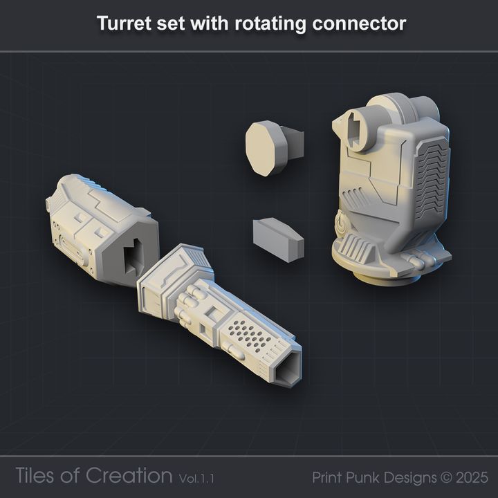 3D Printable Tiles of Creation Vol1 Turret set by Print Punk Designs