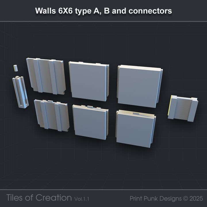 3D Printable Tiles of Creation Vol1 Walls 6X6 & Connectors set by Print ...