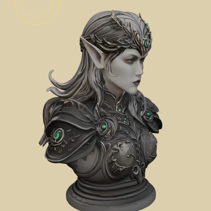 3D Printable Elven Sorceress Bust by Fantasy Figures
