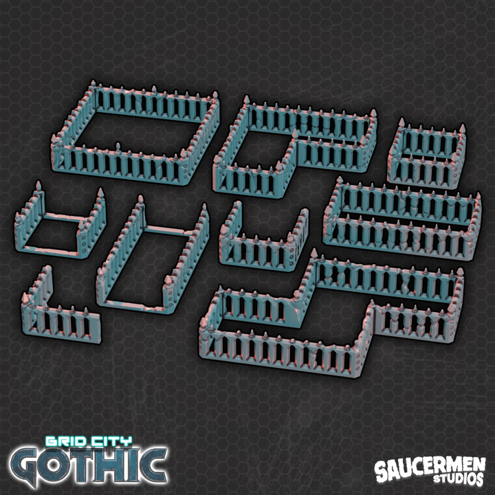 3D Printable Grid City: Gothic – Railings Set by Saucermen Studios