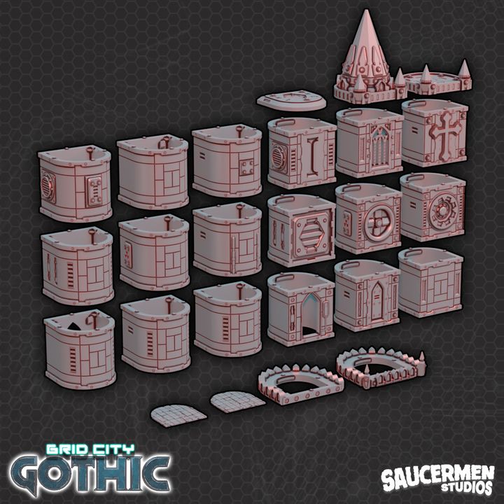 3D Printable Grid City: Gothic – Capsule Buildings by Saucermen Studios