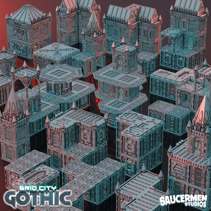 3D Printable Grid City: Gothic – Core Set by Saucermen Studios