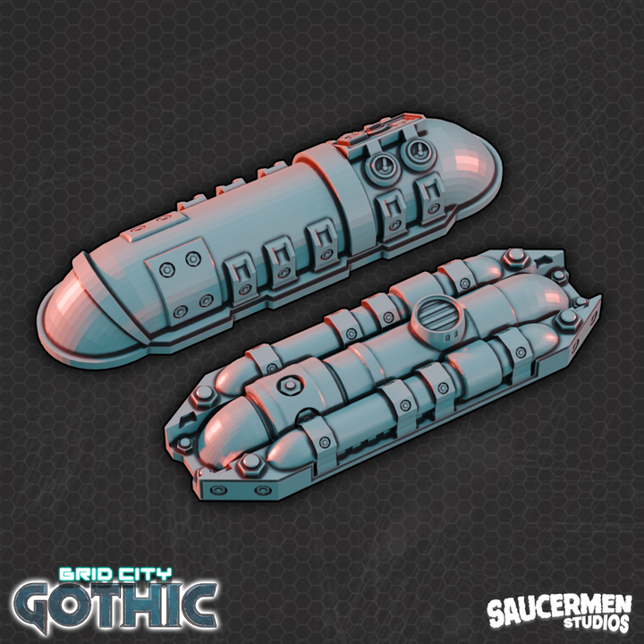 3D Printable Grid City: Gothic – Pipe Gantries by Saucermen Studios