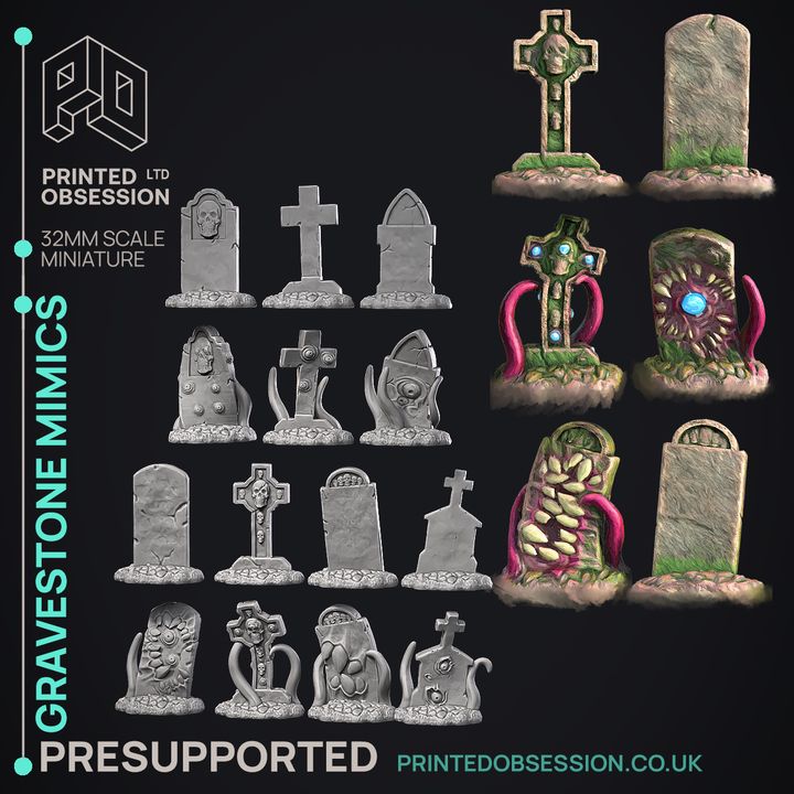3D Printable Grave Stone Mimics - 14 Models - Halloween - PRESUPPORTED ...