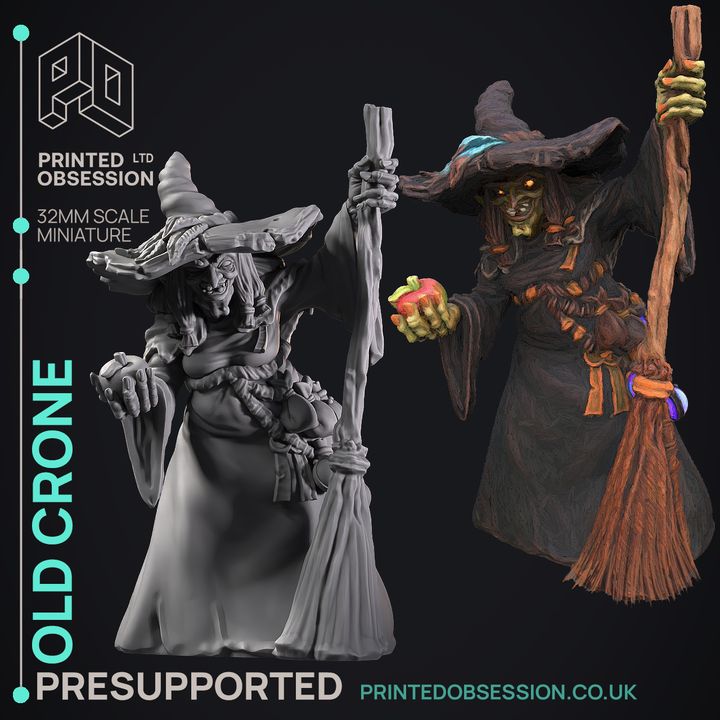 3D Printable Old Crone - Witch - PRESUPPORTED - Illustrated and Stats ...