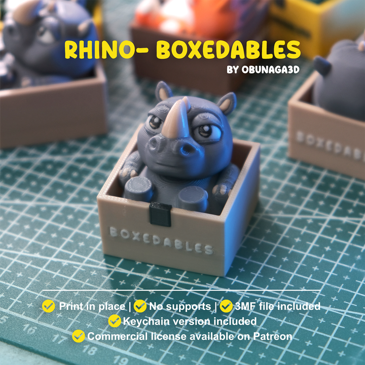 3D Printable Rhino - Boxedables by OBUNAGA 3D