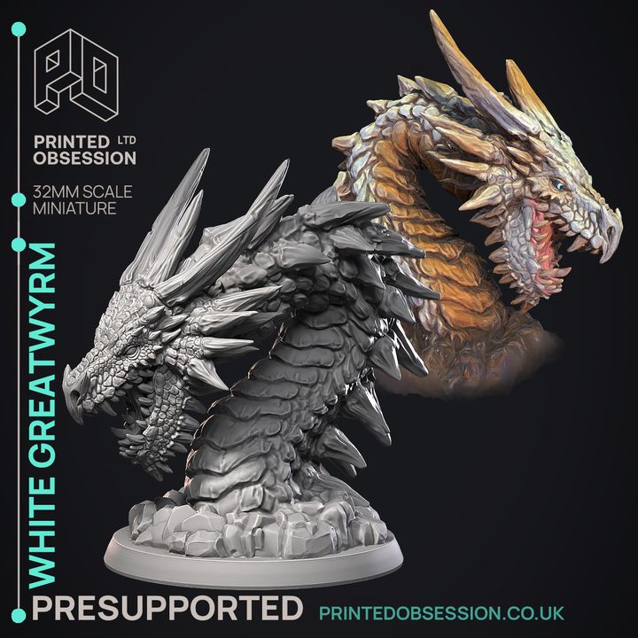 3D Printable White Greatwyrm - Dragon Wyrm - PRESUPPORTED - Illustrated ...