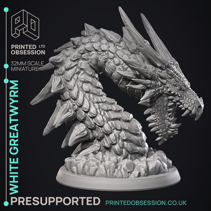 3D Printable White Greatwyrm - Dragon Wyrm - PRESUPPORTED - Illustrated ...