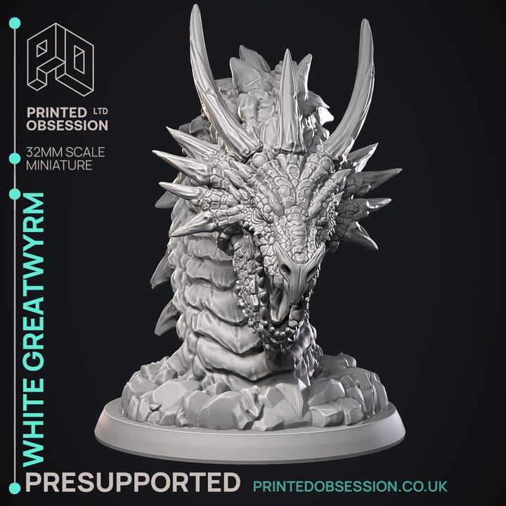 3D Printable White Greatwyrm - Dragon Wyrm - PRESUPPORTED - Illustrated ...