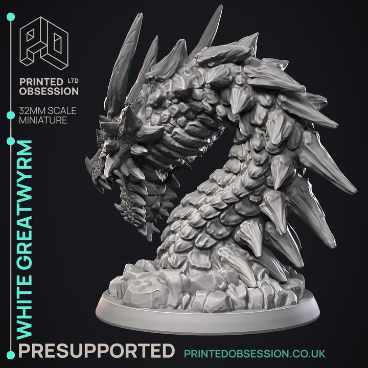 3D Printable White Greatwyrm - Dragon Wyrm - PRESUPPORTED - Illustrated ...