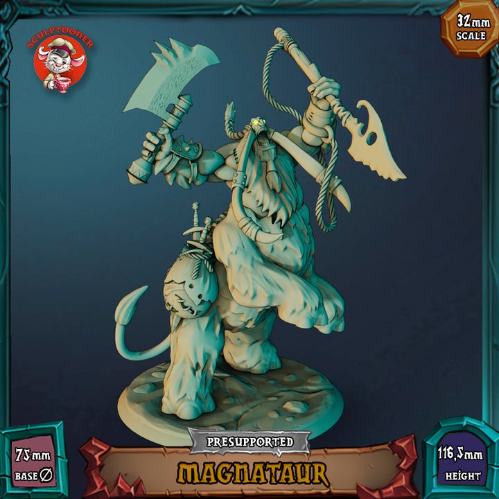3D Printable Magnataur - 32mm scale pre-supported miniature by SCULPTOONER