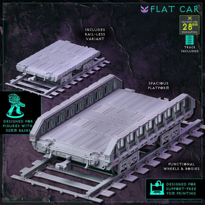 3D Printable WarTrain - Flat Car (FDM Support-Free) by Cassidy Byars