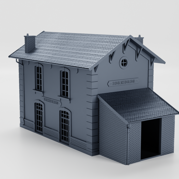 3D Printable Bernieres Train Station (28mm) - undamaged+damaged (Juno ...