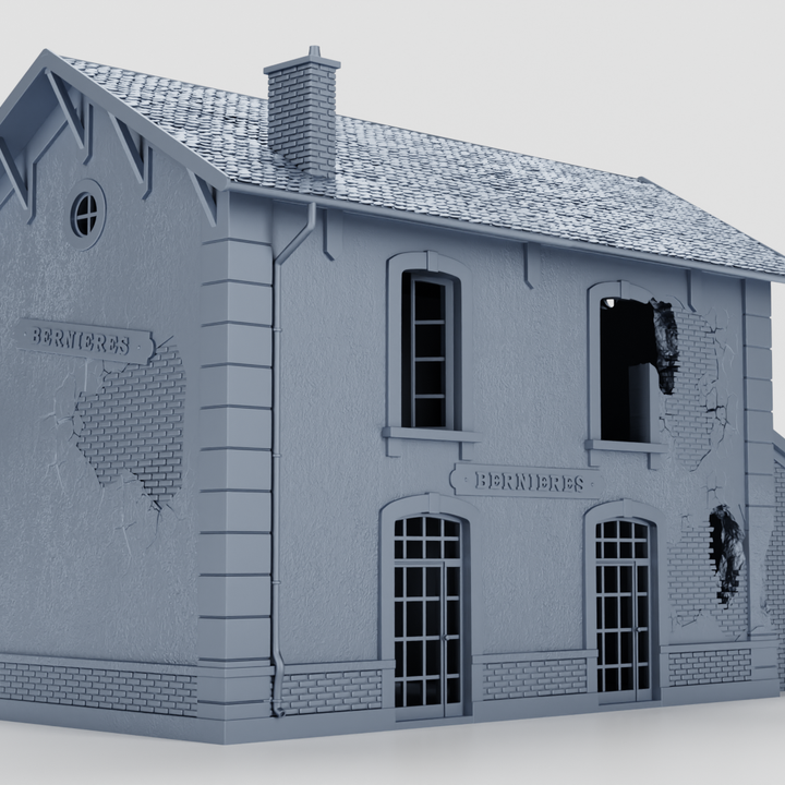 3D Printable Bernieres Train Station (28mm) - undamaged+damaged (Juno ...