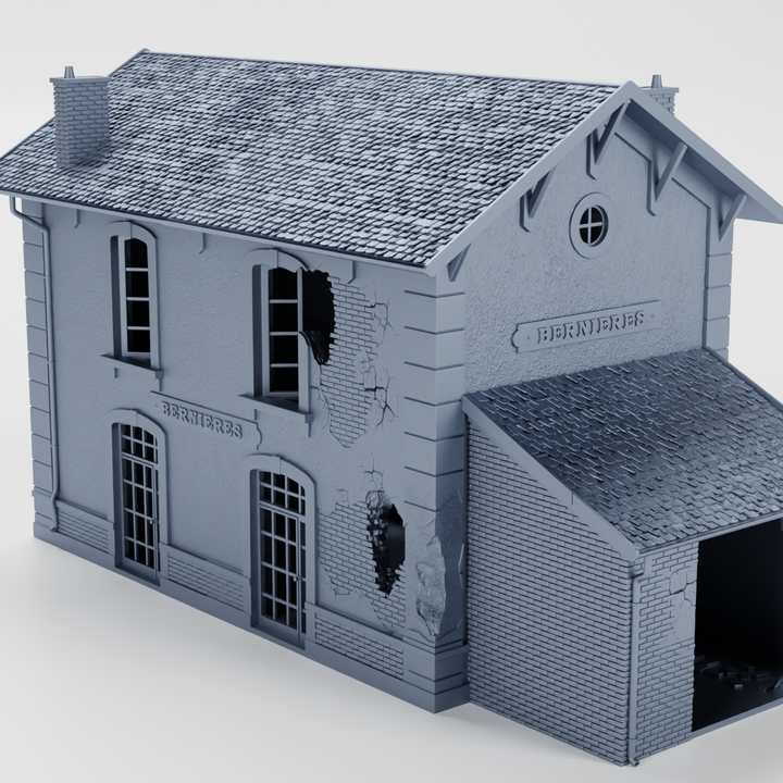3D Printable Bernieres Train Station (28mm) - undamaged+damaged (Juno ...