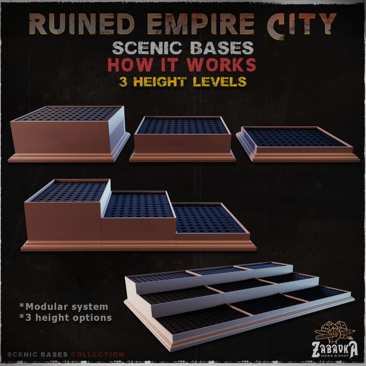 3D Printable Ruined Empire City - Scenic Bases (50mm Bases) by Zabavka ...