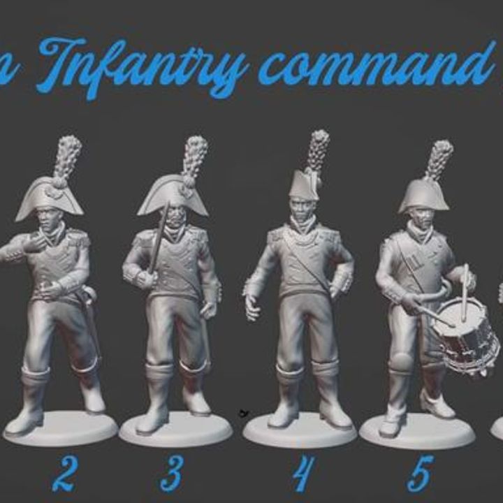 3D Printable Napoleonic Spanish Infantry in Bicorne Command Group by David Vazquez Fernandez