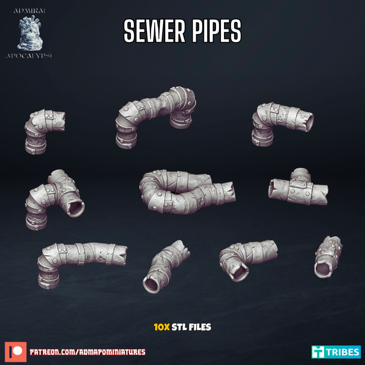 3D Printable Sewer Pipes (Pre-supported) by Admiral Apocalypse