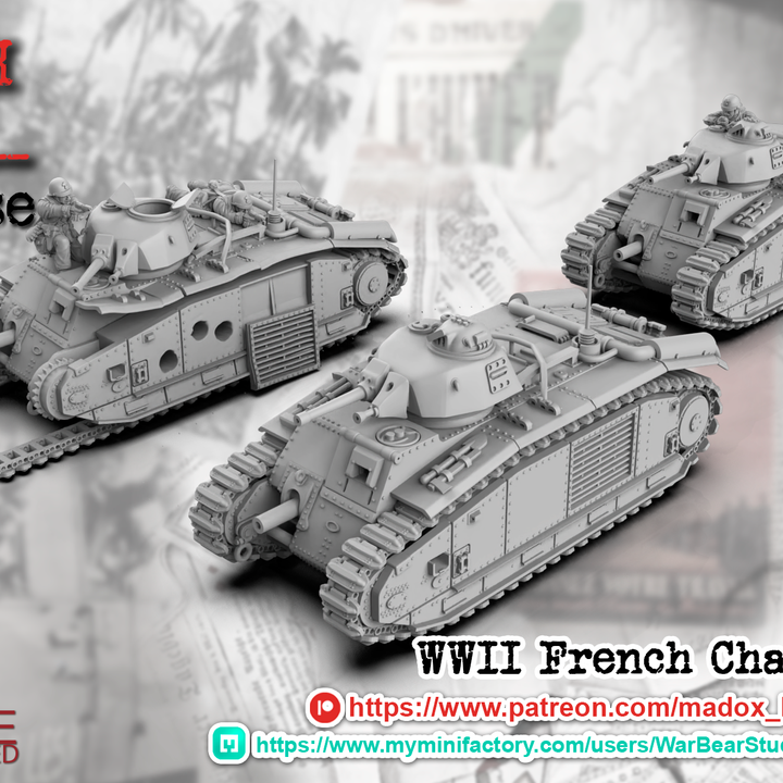 3D Printable WWII French Char B1 Bis by BattleCat Miniatures