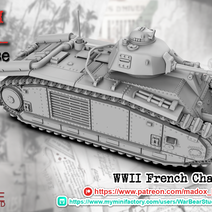 3D Printable WWII French Char B1 Bis by BattleCat Miniatures