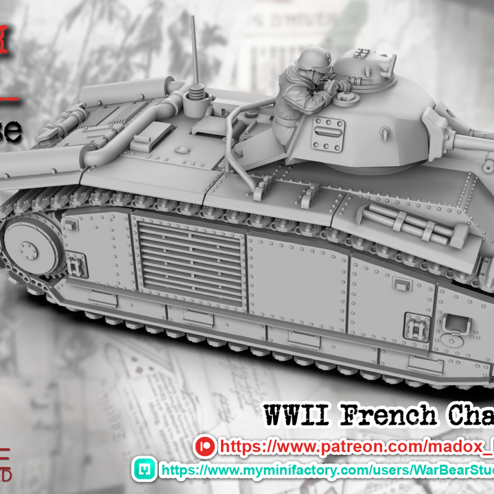 3D Printable WWII French Char B1 Bis by BattleCat Miniatures