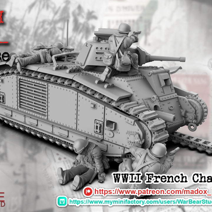 3D Printable WWII French Char B1 Bis by BattleCat Miniatures
