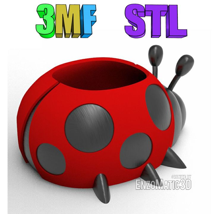 3D Printable Flowerpot Ladybugs - planter, pencil holder - 3mf pre ...