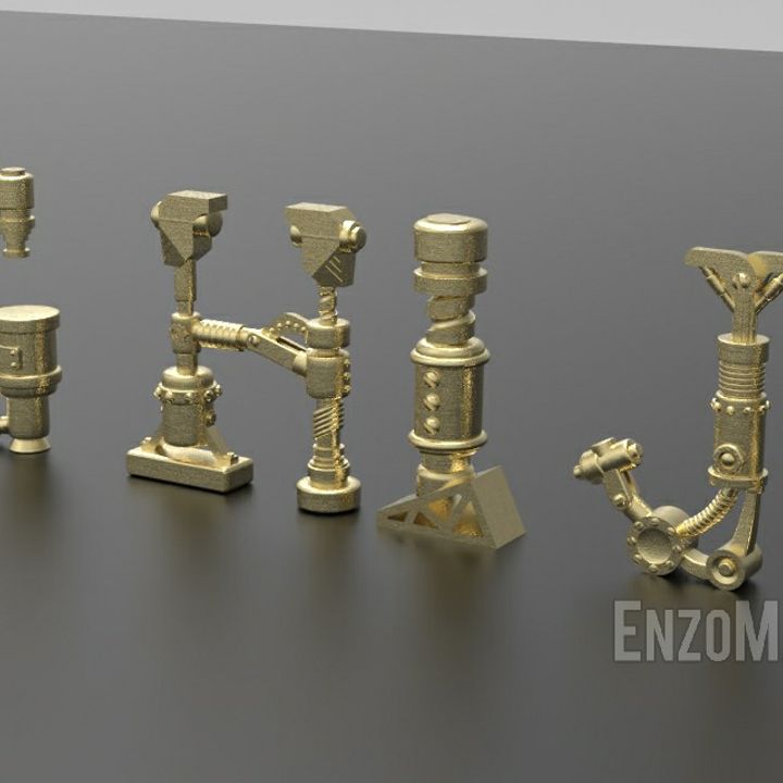 3D Printable alphabet steampunk letters stl for 3d printing by EnzoMatic3D