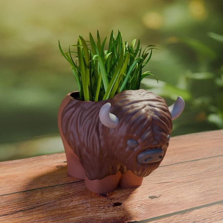 3D Printable flower pot buffalo American Bison - planter, pencil holder ...