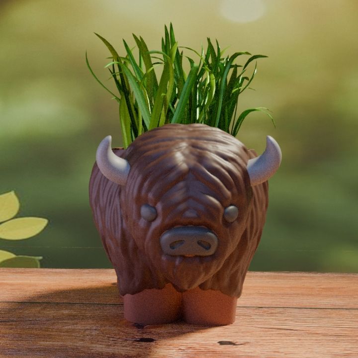 3D Printable flower pot buffalo American Bison - planter, pencil holder ...