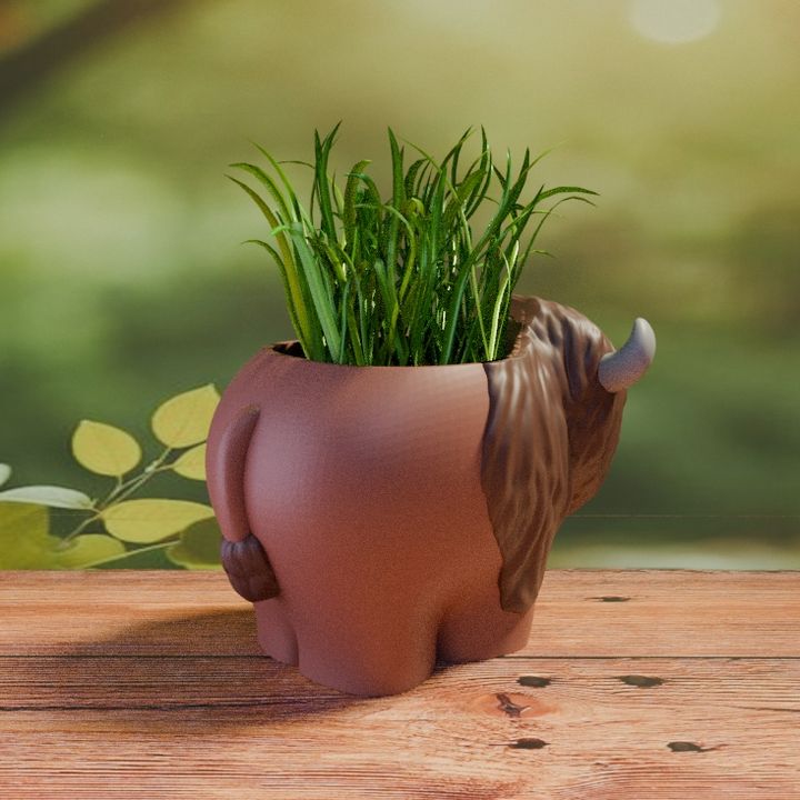 3D Printable flower pot buffalo American Bison - planter, pencil holder ...