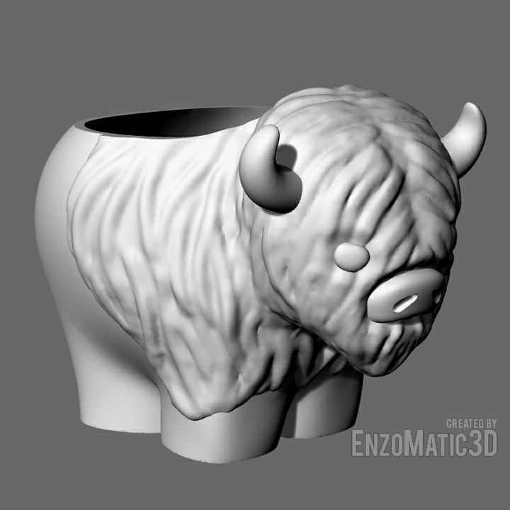 3D Printable flower pot buffalo American Bison - planter, pencil holder ...