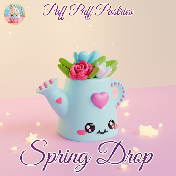 3D Printable Kawaii Spring Drop Watering Can Chibi by Puff Puff Pastries