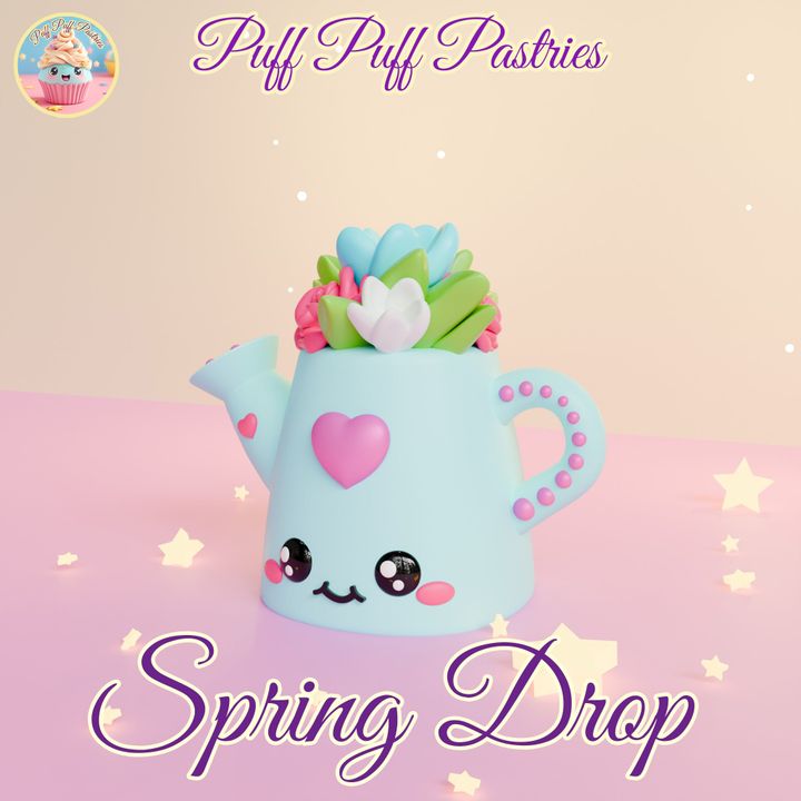 3D Printable Kawaii Spring Drop Watering Can Chibi by Puff Puff Pastries