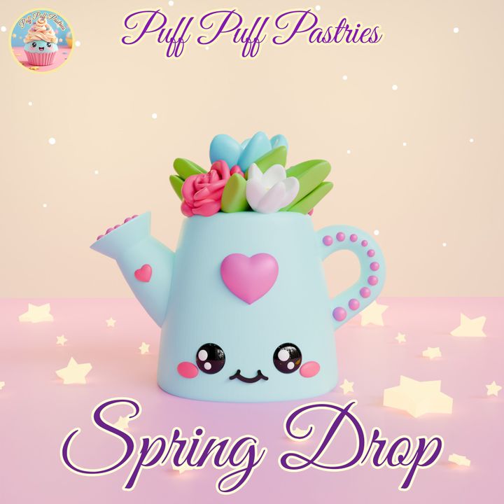 3D Printable Kawaii Spring Drop Watering Can Chibi by Puff Puff Pastries