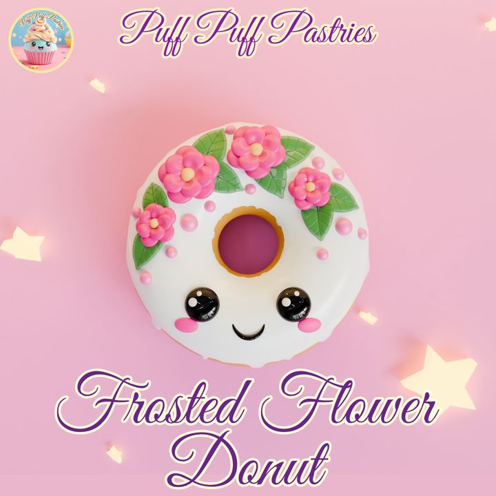 3D Printable Kawaii Frosted Flower Donut Chibi by Puff Puff Pastries