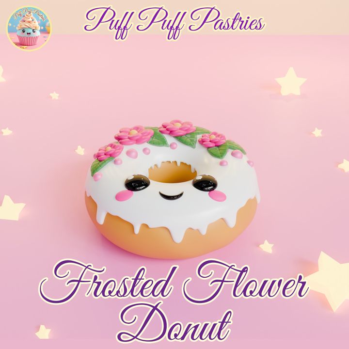 3D Printable Kawaii Frosted Flower Donut Chibi by Puff Puff Pastries