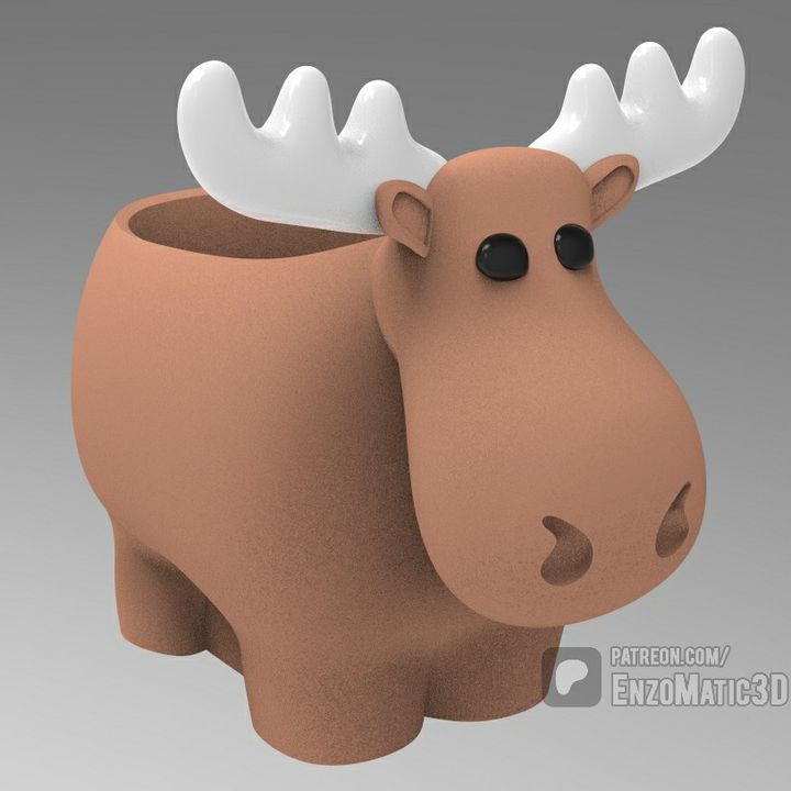 3D Printable Moose flower pot planter, pencil holder - STL by EnzoMatic3D