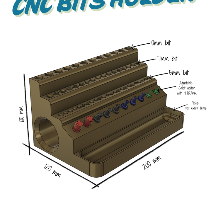 3D Printable CNC bits Holder V.1 by Ravi